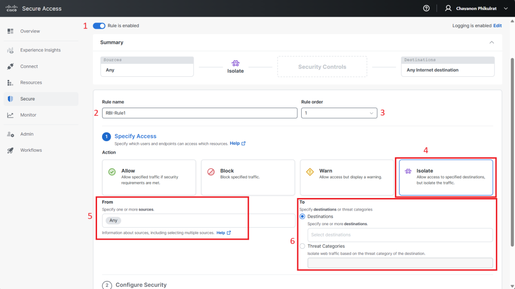 การสร้าง Policy RBI บน Cisco Secure Access – AbleNet